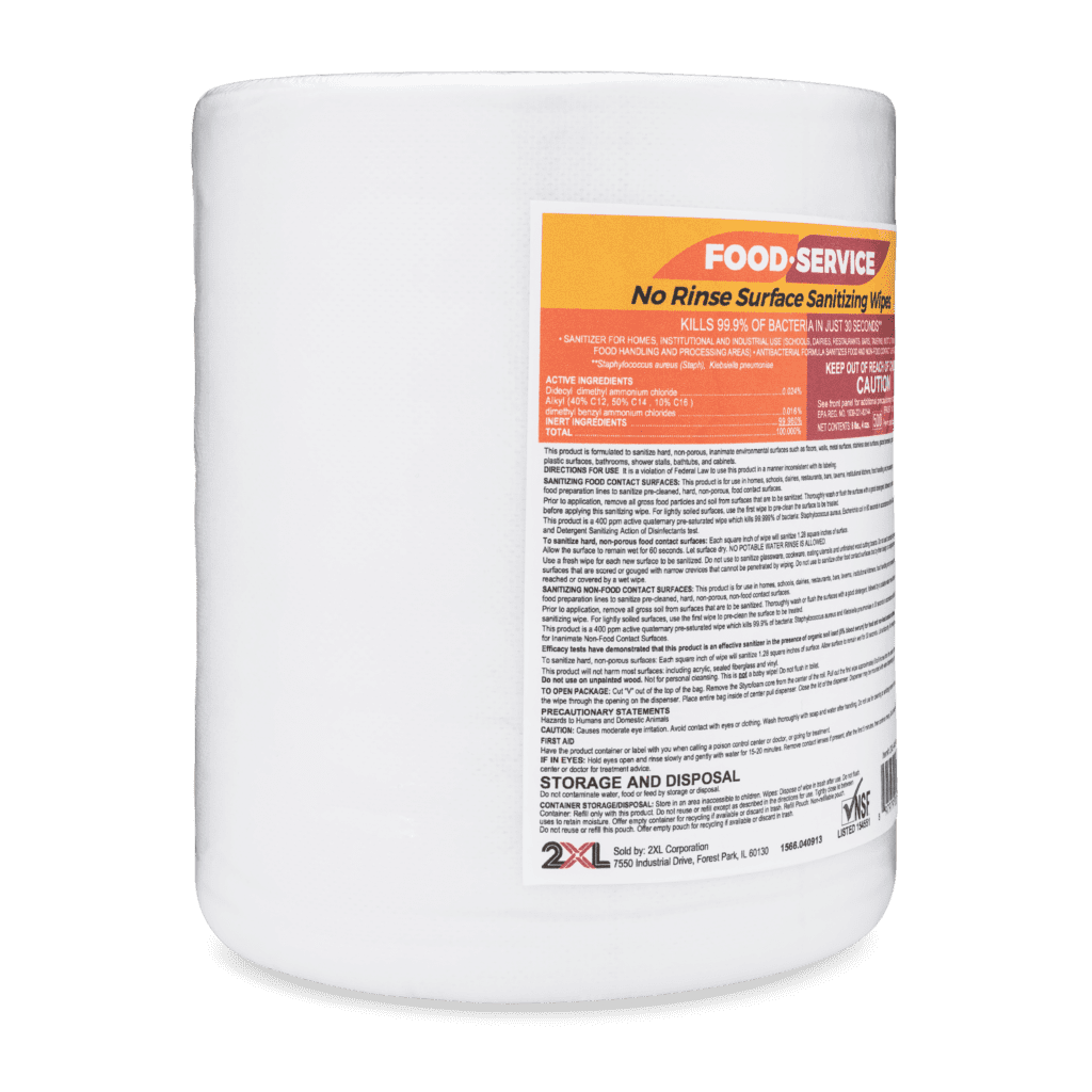 Food Service No Rinse Surface Sanitizing Wipes | 2XL Corporation