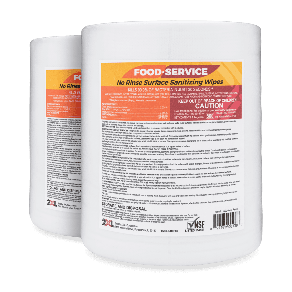 Food Service No Rinse Surface Sanitizing Wipes | 2XL Corporation